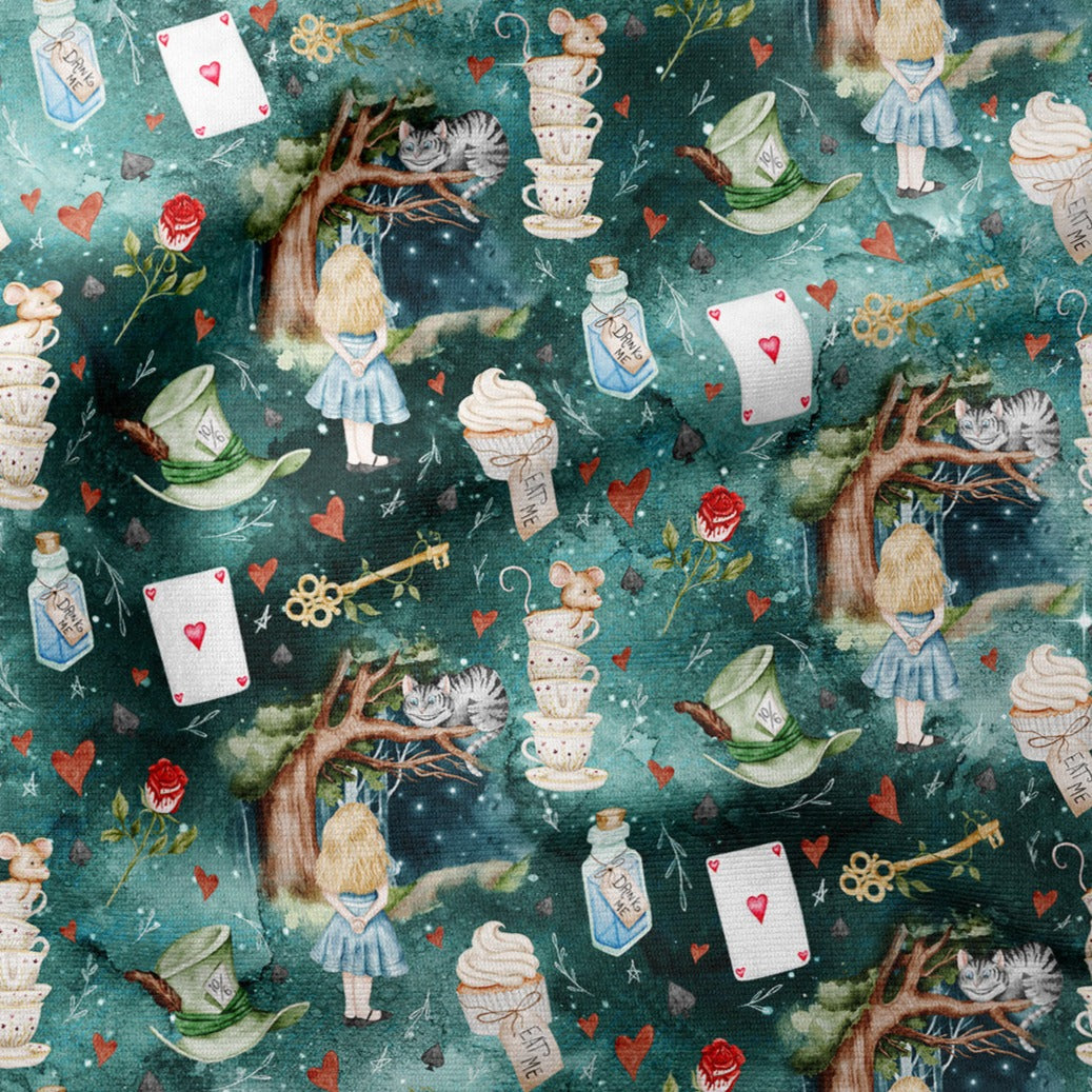 Jersey Fabric - Alice in Wonderland in Teal | Jelly Fabrics – Jelly ...
