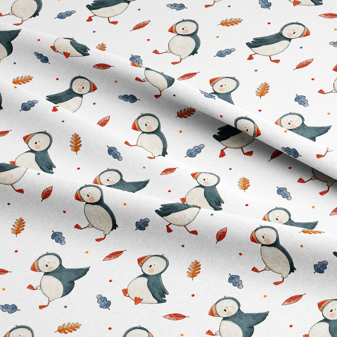 Cotton Jersey Fabric - Cute Puffins | Jelly Fabrics – Jelly Fabrics Ltd