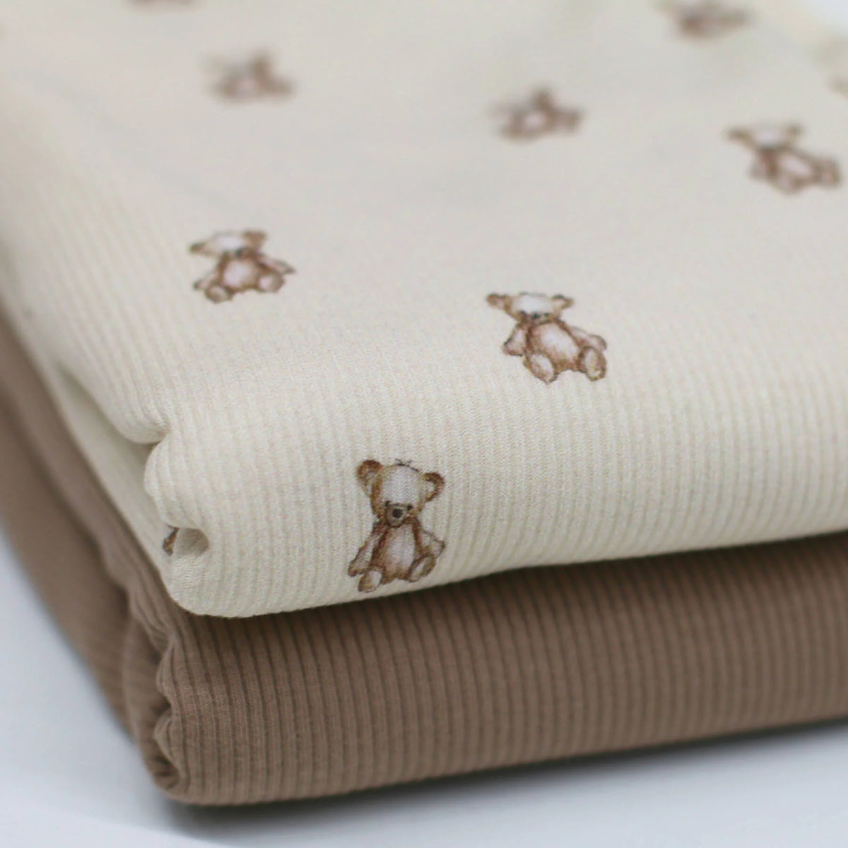 Fine Ribbed Jersey Fabric - Teddy Bears in Beige | Jelly Fabrics ...