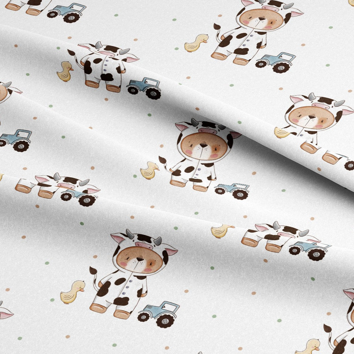 Jersey Fabric - Bear in a Cow Costume | Jelly Fabrics – Jelly Fabrics Ltd