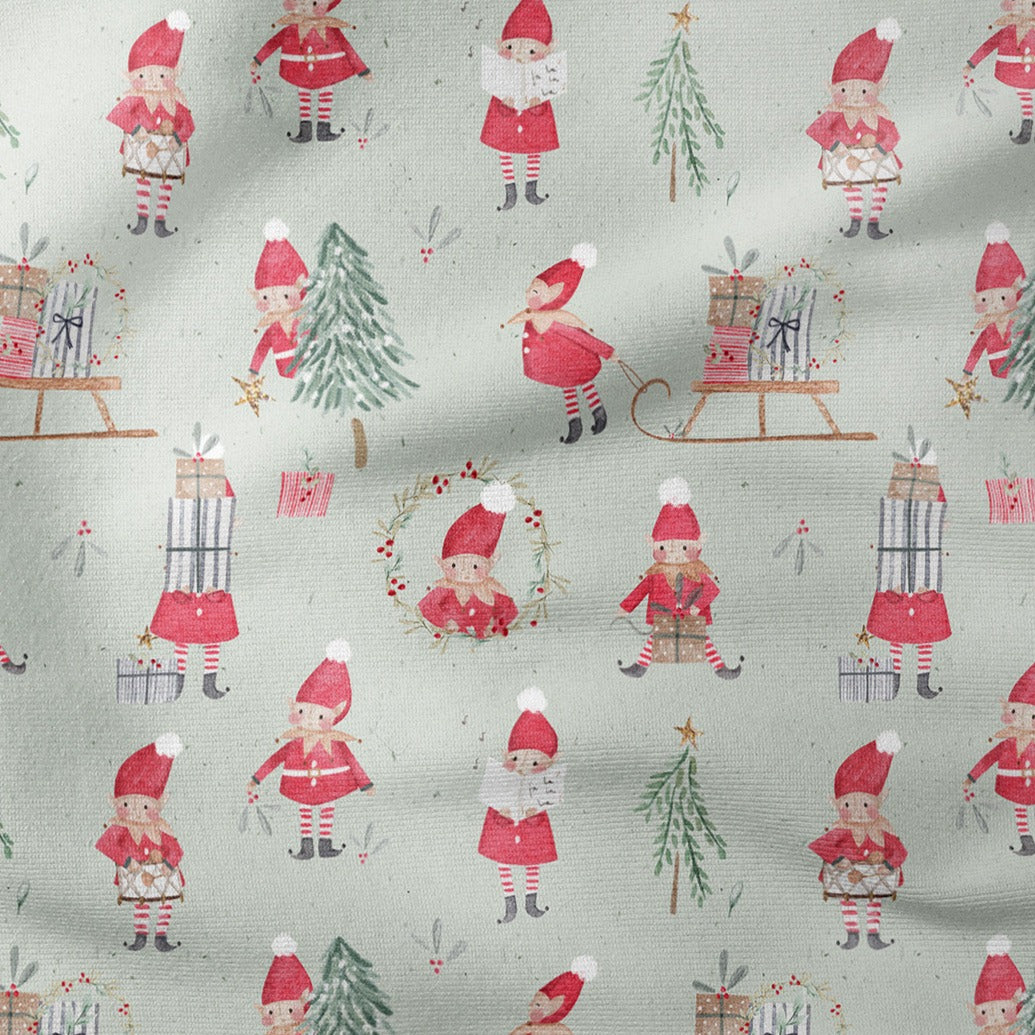 Jersey Fabric - Christmas Elves in Seafoam | Jelly Fabrics – Jelly ...