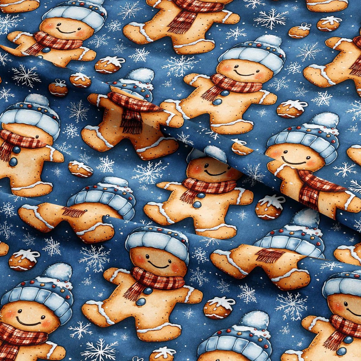 French Terry Fabric - Gingerbread Man in Blue | Jelly Fabrics – Jelly ...