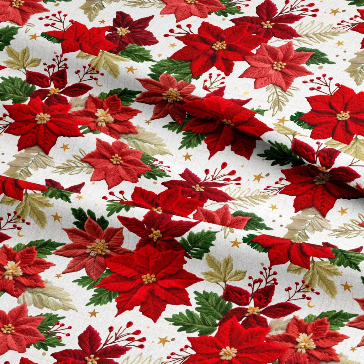 French Terry Loop Back Fabric - Embroidery Look Poinsettia | Jelly ...