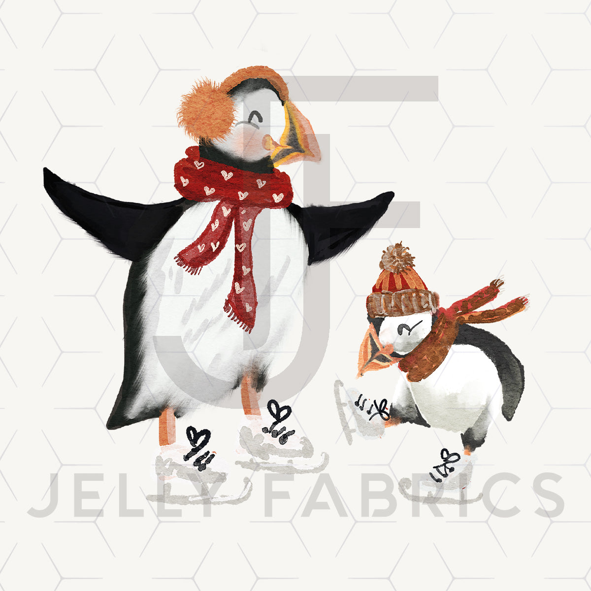 Heat Transfer - Ice Skating Puffins | Jelly Fabrics – Jelly Fabrics Ltd
