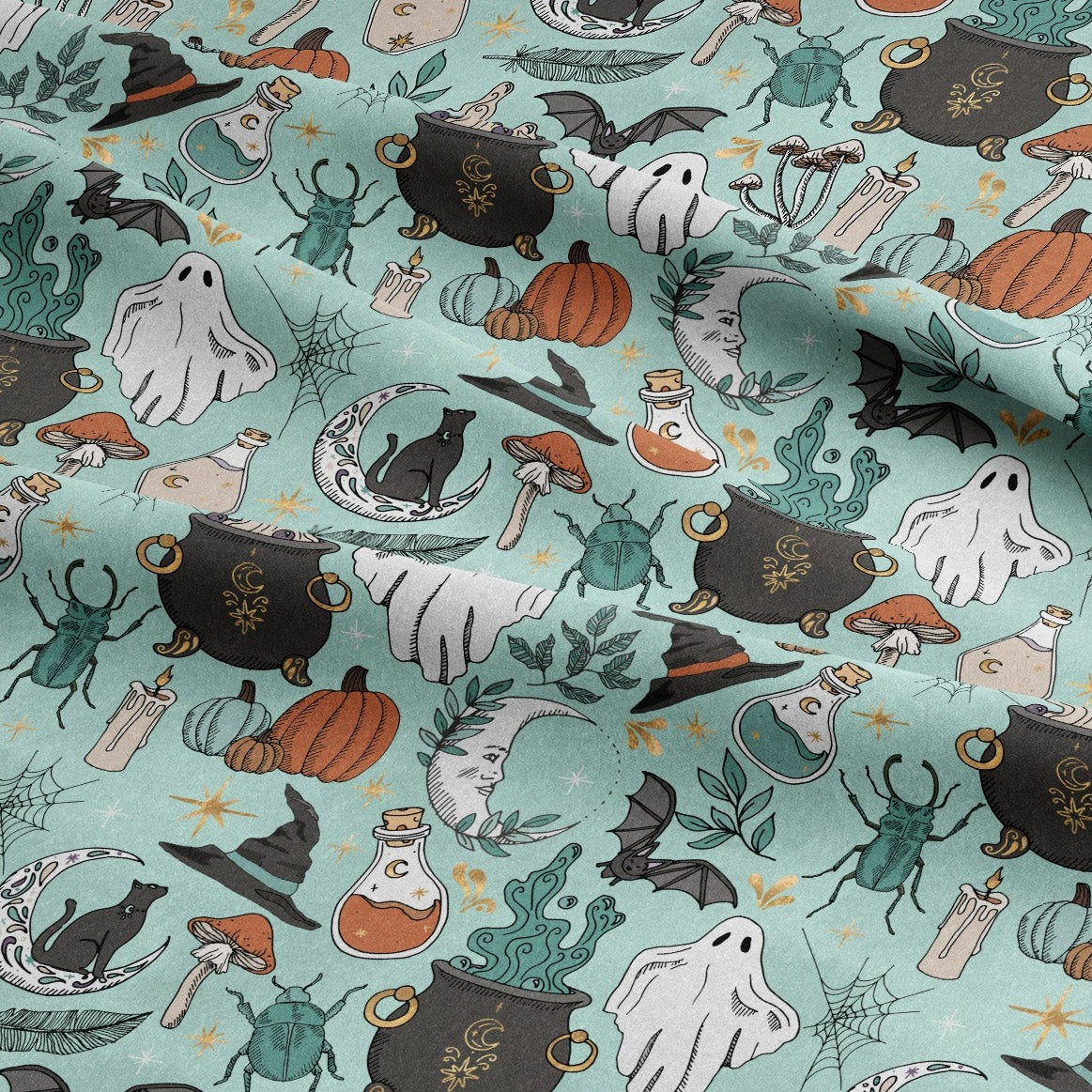 Jersey Fabric - Spooky Parade Jade | Jelly Fabrics – Jelly Fabrics Ltd