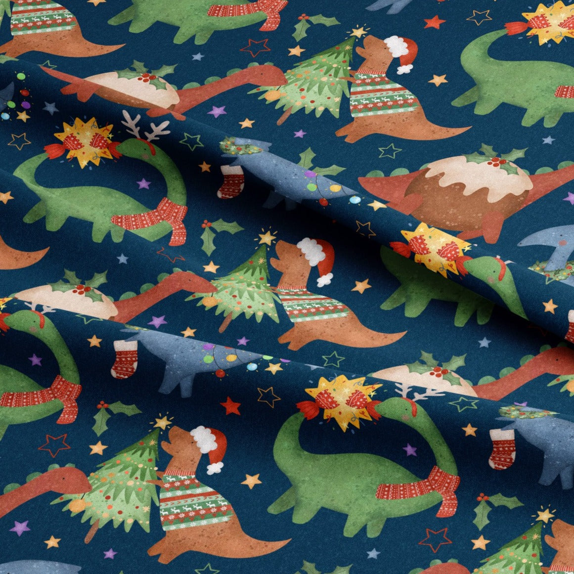 Cotton Jersey Fabric - X-Mas Dinos in Blue | Jelly Fabrics – Jelly ...