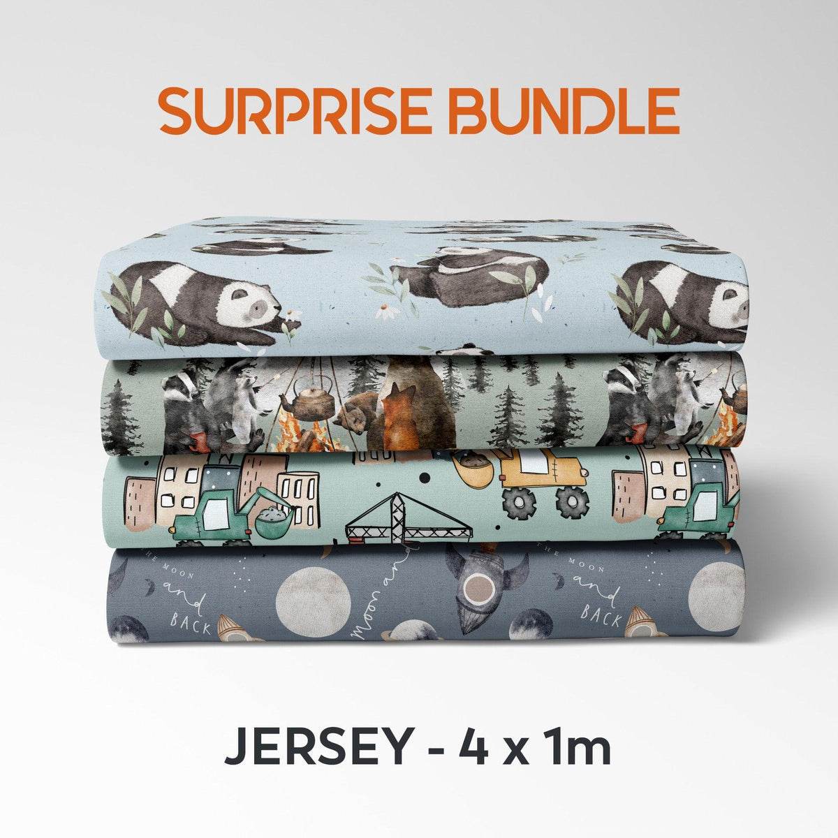 Surprise Fabric Bundle - Cotton Jersey 4 x 1m (Traditionally Boys ...