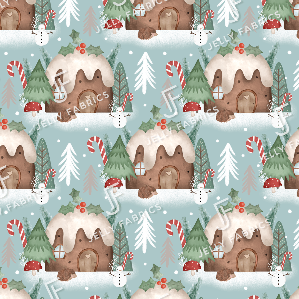 Cotton Jersey Fabric - Little Pud House in Duck Egg | Jelly Fabrics ...
